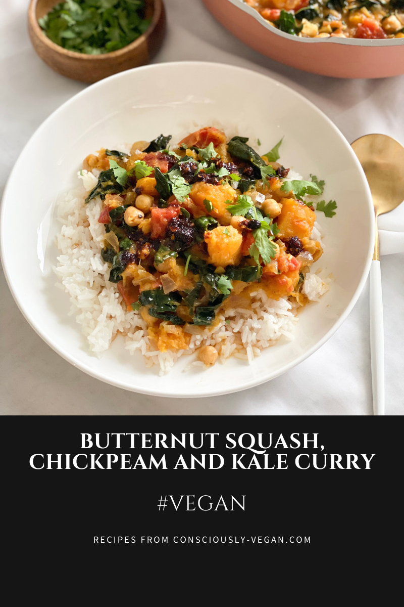 Butternut Squash, Chickpea, and Kale Curry • Consciously Vegan